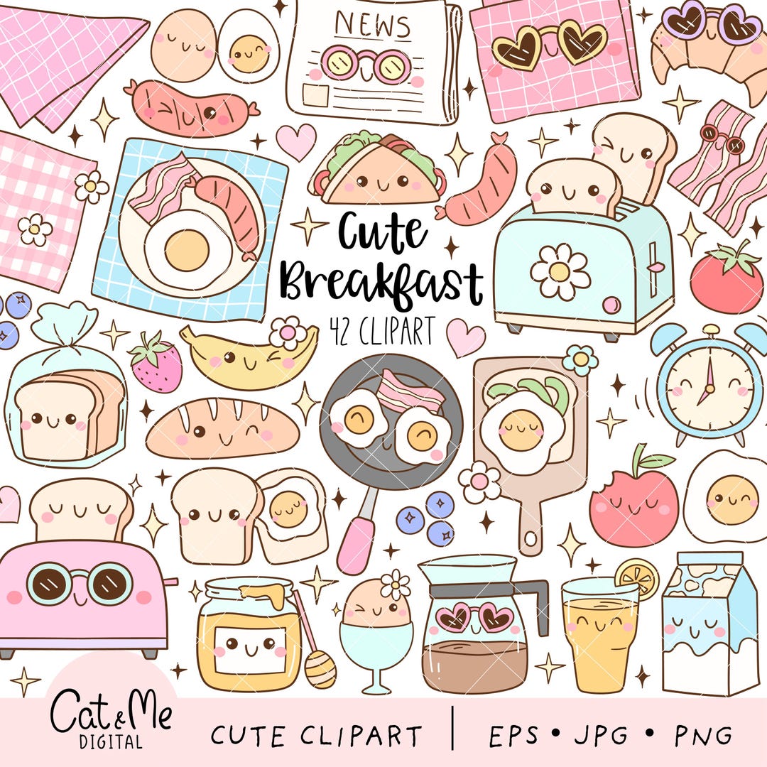 Cute Breakfast Clipart Groovy Morning Food Png Pastel Cozy Kitchen Png ...