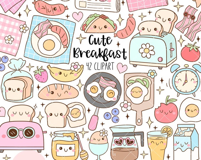 Kawaii Breakfast Digital Stamps, Kawaii Breakfast Clipart, Cute ...