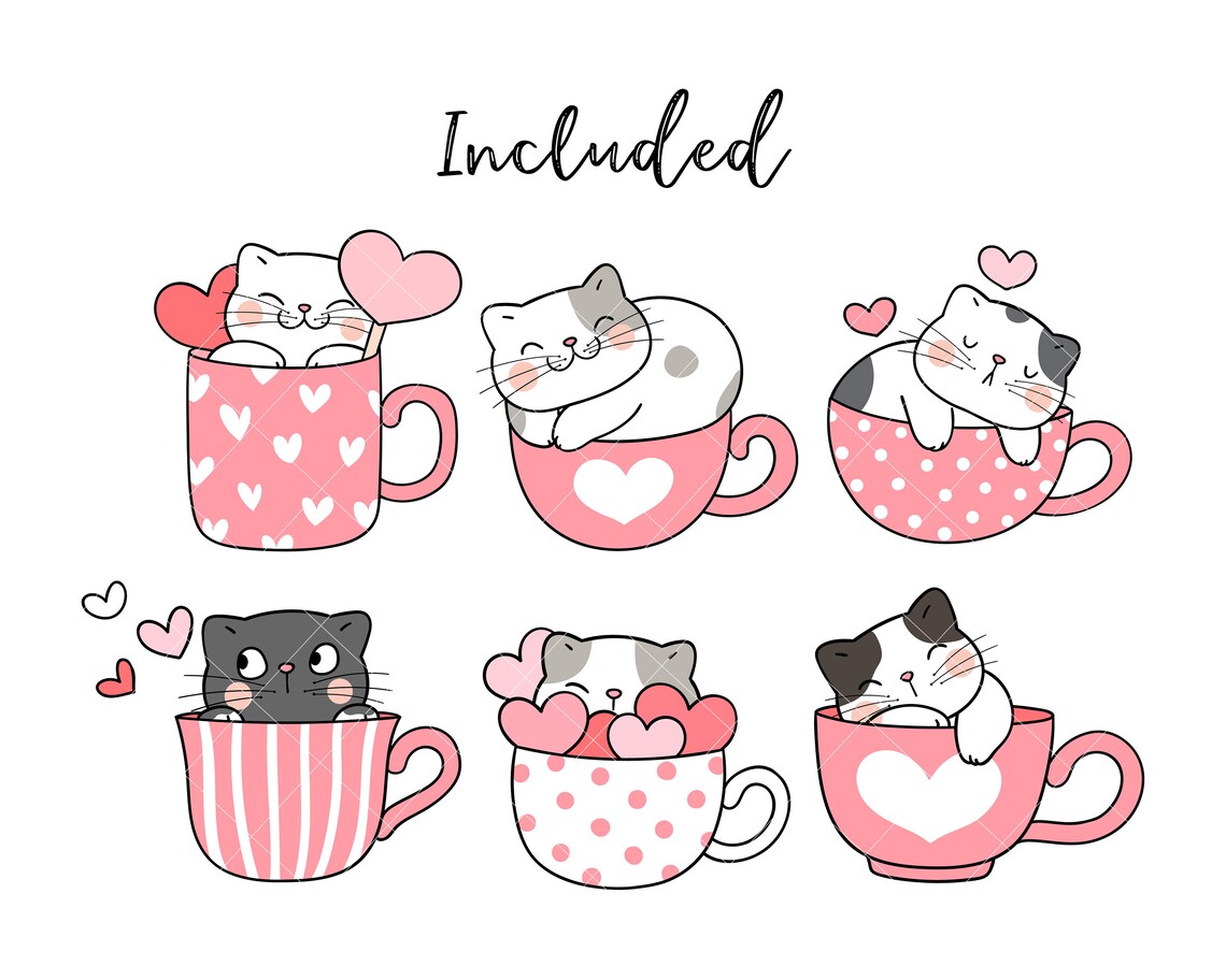 Sweet Cat Valentine Clipart Cup Coffee Png Cat Clipart Pet - Etsy