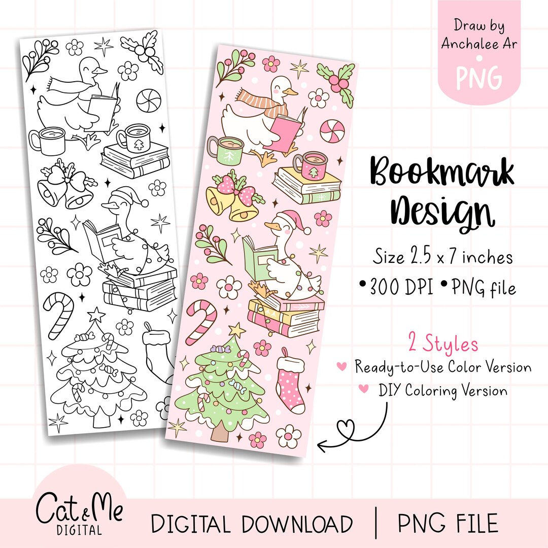 Christmas Goose Books Bookmark, Goose Reading Bookmark, Digital ...