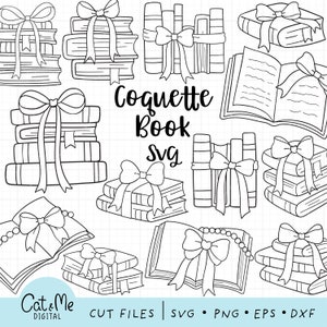 Doodle Coquette Books Svg Booklover Svg Outline Vintage Books Svg Era ...