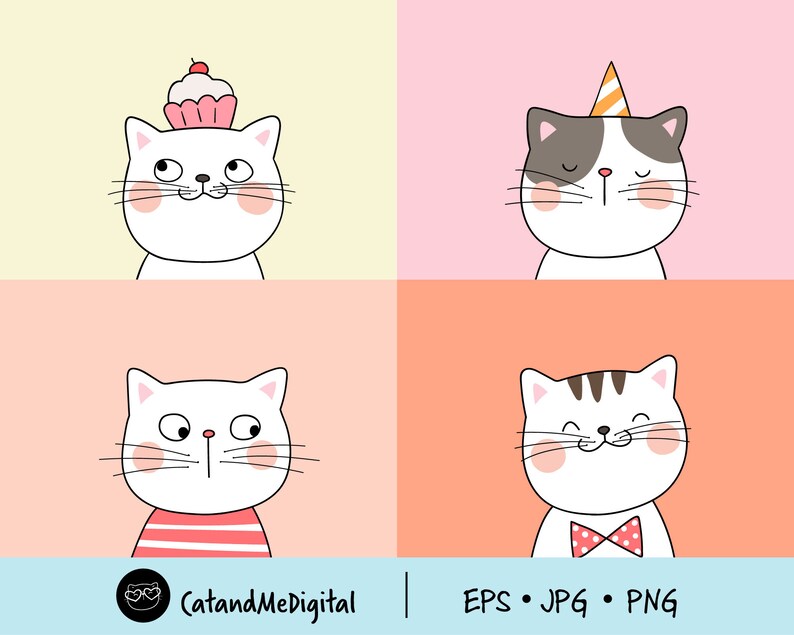 Cats Clipart Cute Cat Happy Cat Digital Cat Download Cute Cat - Etsy