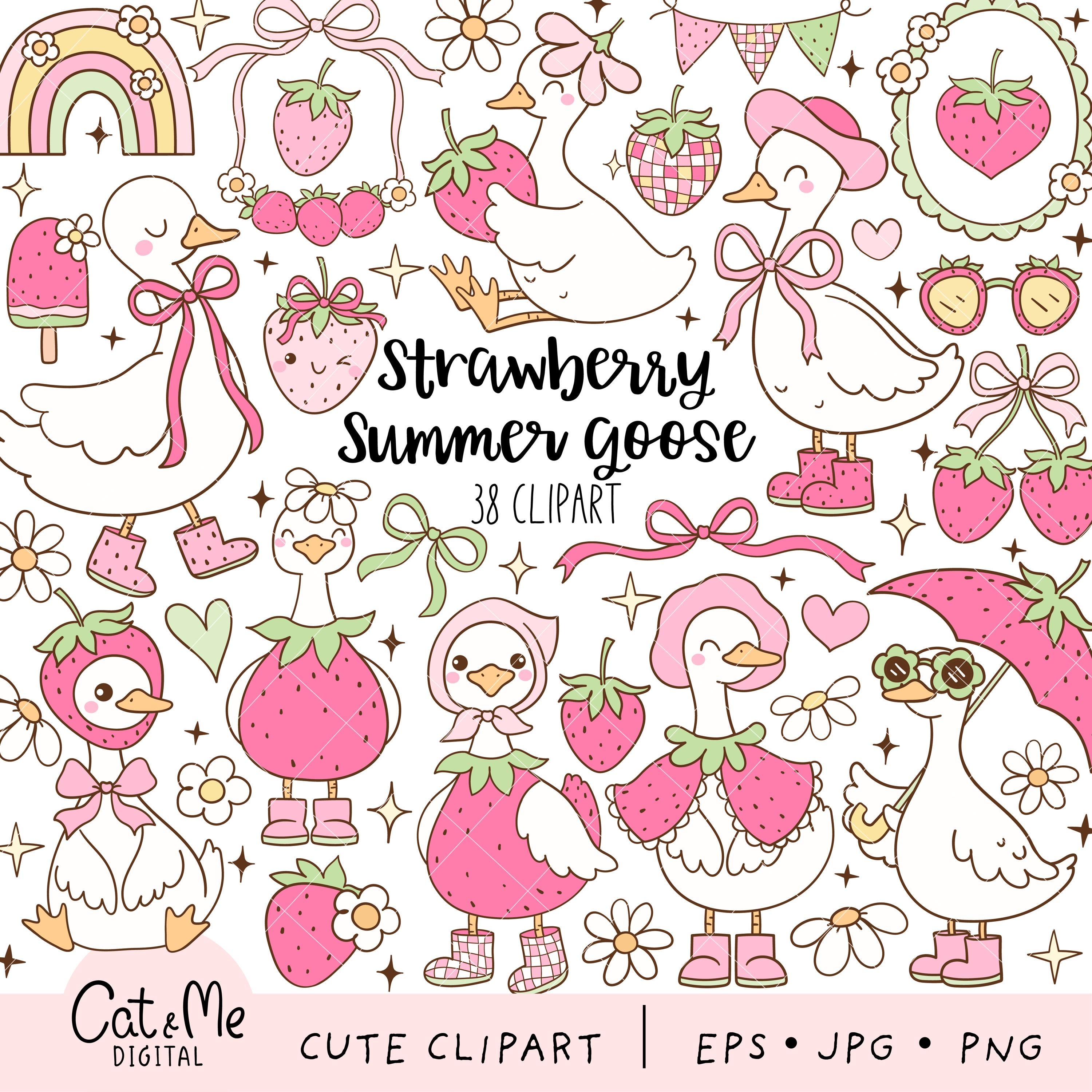 Strawberry Summer Goose Clipart Silly Goose Clipart Groovy Pastel ...
