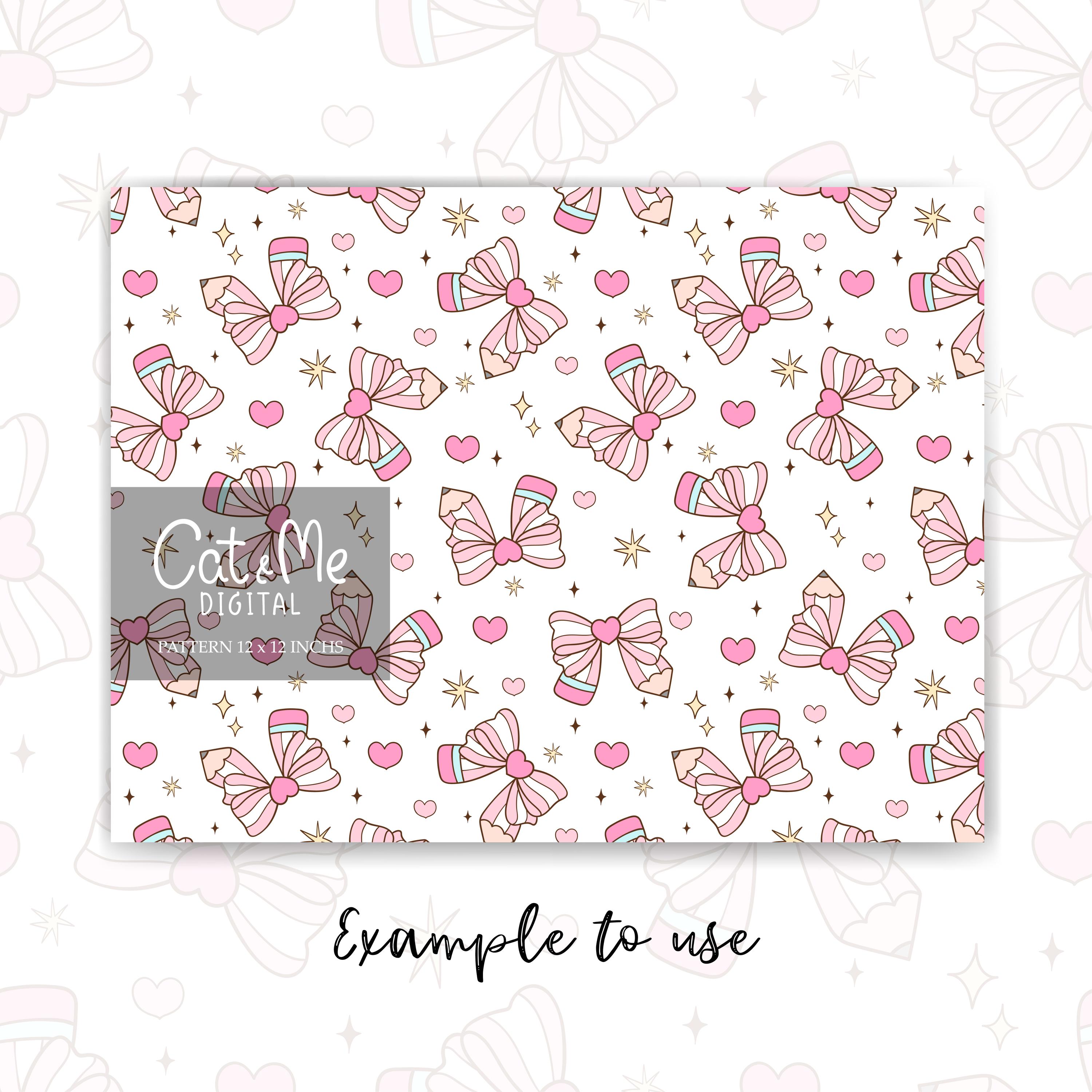 Pastel Coquette Valentine Pencil Seamless Teacher Pencil Bow Pattern ...