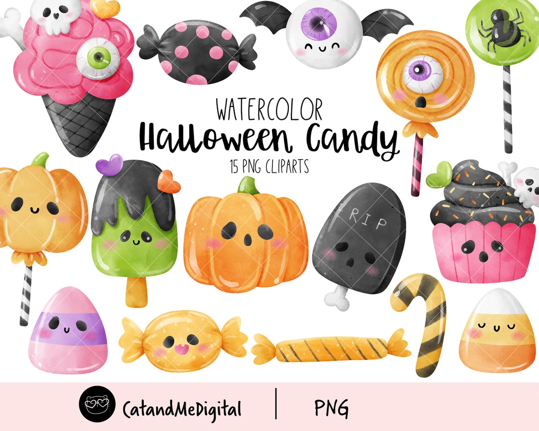 Watercolor Halloween Candy Clipart Halloween Clipart Party Invitation ...