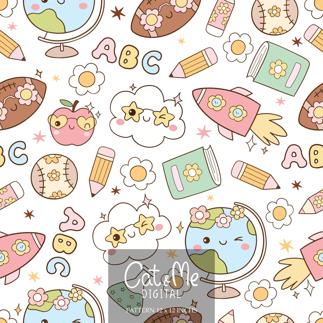 Retro Back to School Seamless Groovy Teacher Pattern Doodle School ...