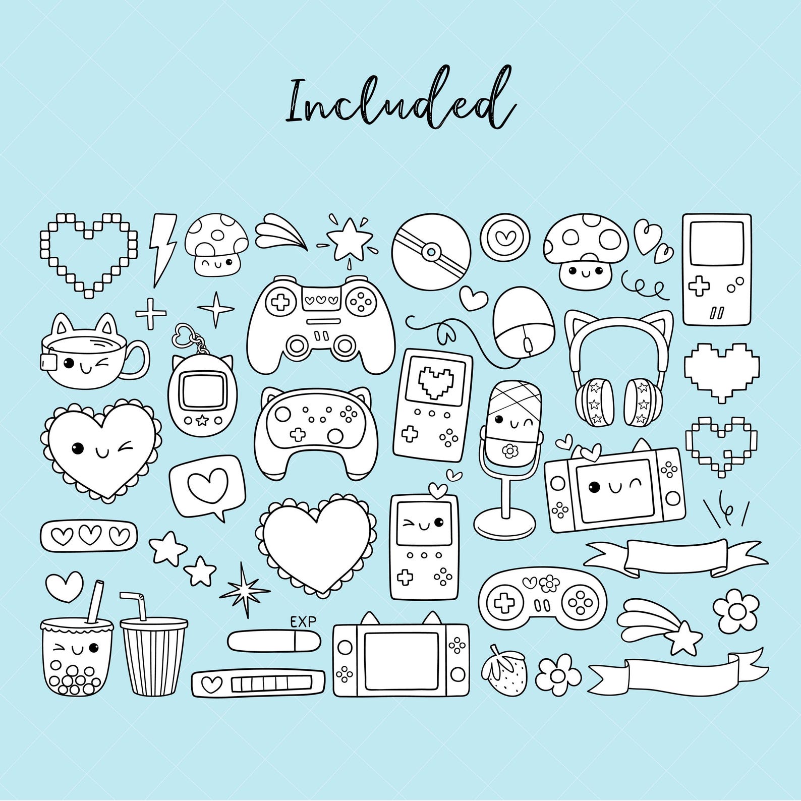 Gamer Girl Digital Stamp Cozy Gamer Stamp Png Trendy Gaming Coloring ...