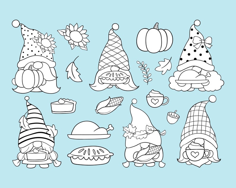 Thanksgiving Gnomes Digital Stamp Autumn Clipart Fall Clipart | Etsy