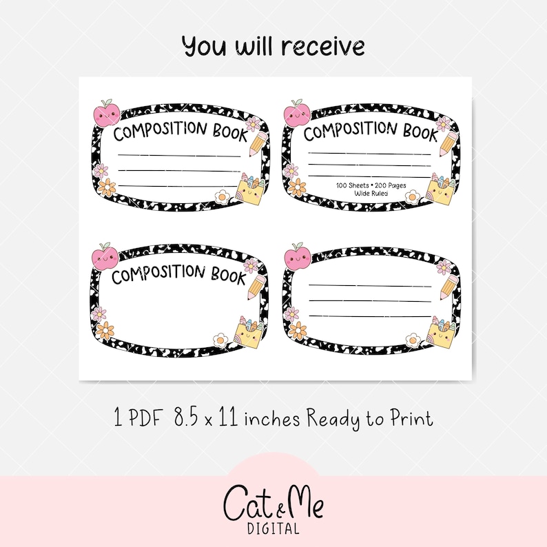 Composition Book Label Png Back to School Png Notebook Labels Printable ...