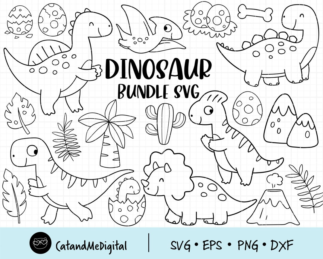 Dinosaur Bundle Svg Outline Dinosaur Svg Dinosaur Clipart Kid Birthday ...