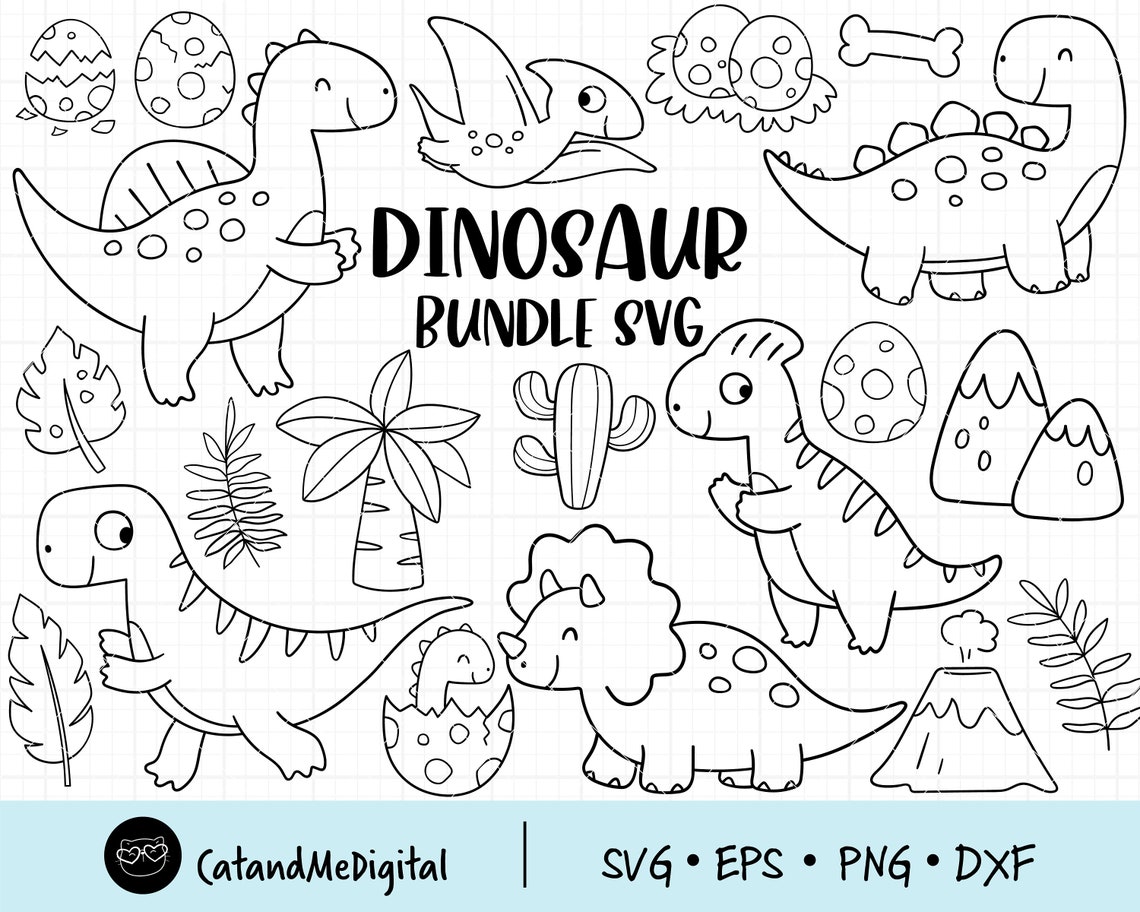 Dinosaur Bundle Svg Outline Dinosaur Svg Dinosaur Clipart Kid | Etsy