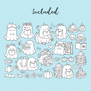 Ghost Reading Digital Stamp Outline Bookish Halloween Reading Fall ...
