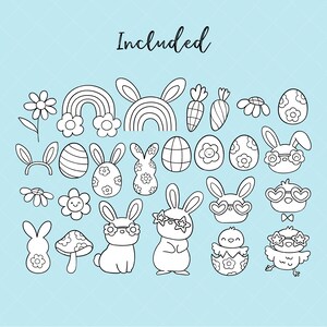 Groovy Easter Digital Stamp Doodle Outline Coloring Easter Clipart ...