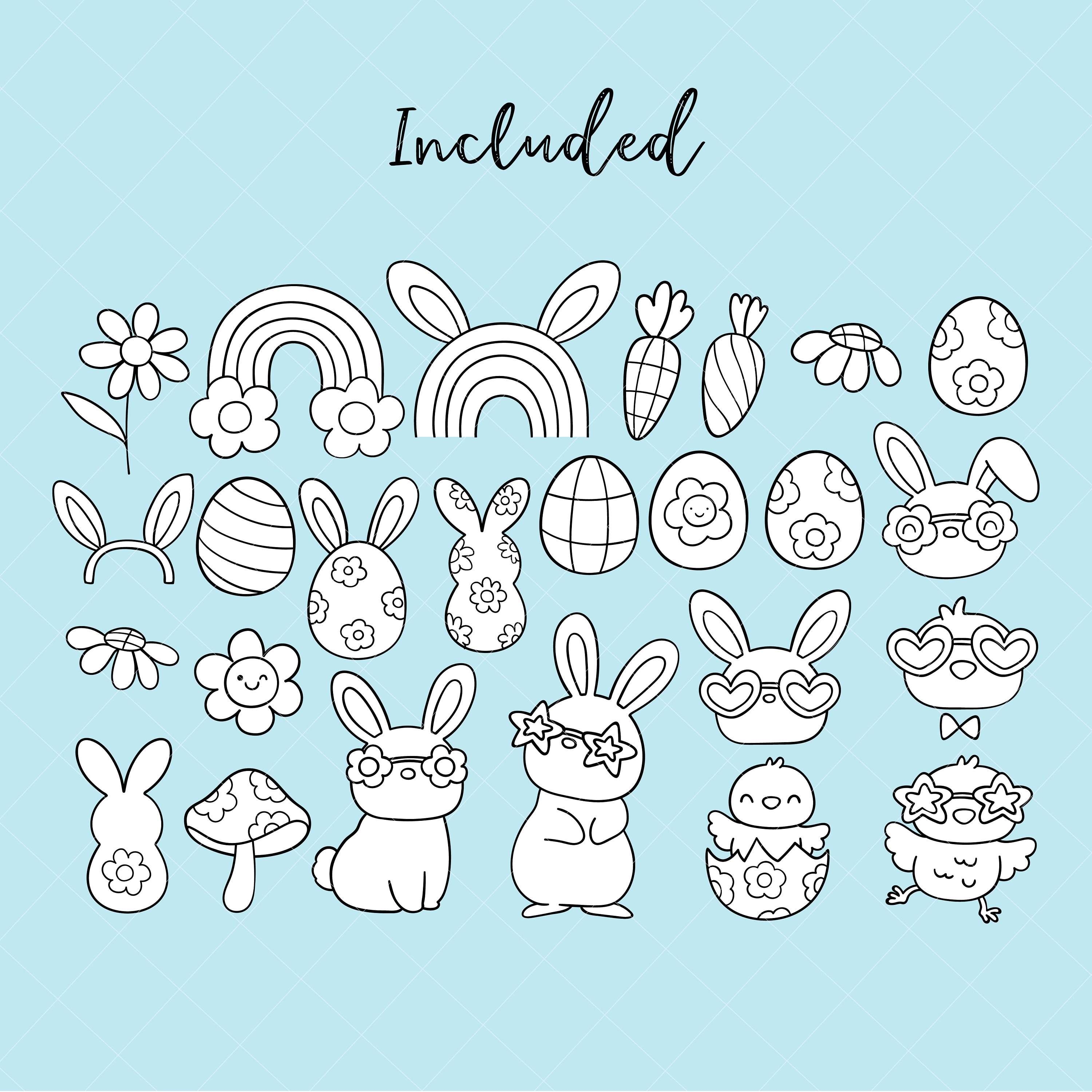 Groovy Easter Digital Stamp Doodle Outline Coloring Easter Clipart ...