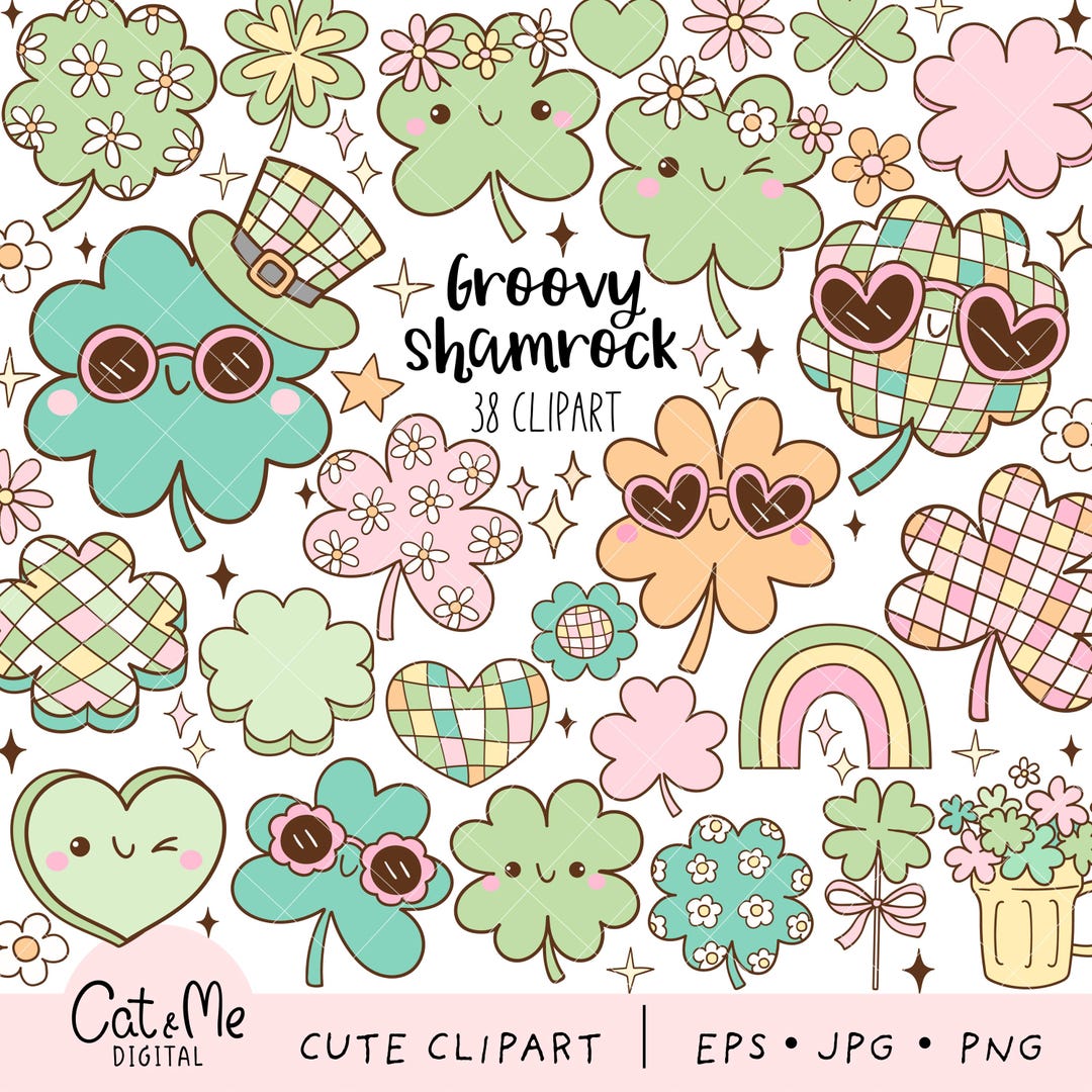 Groovy Retro Shamrock Clipart Retro Clover Png Disco Shamrock St ...