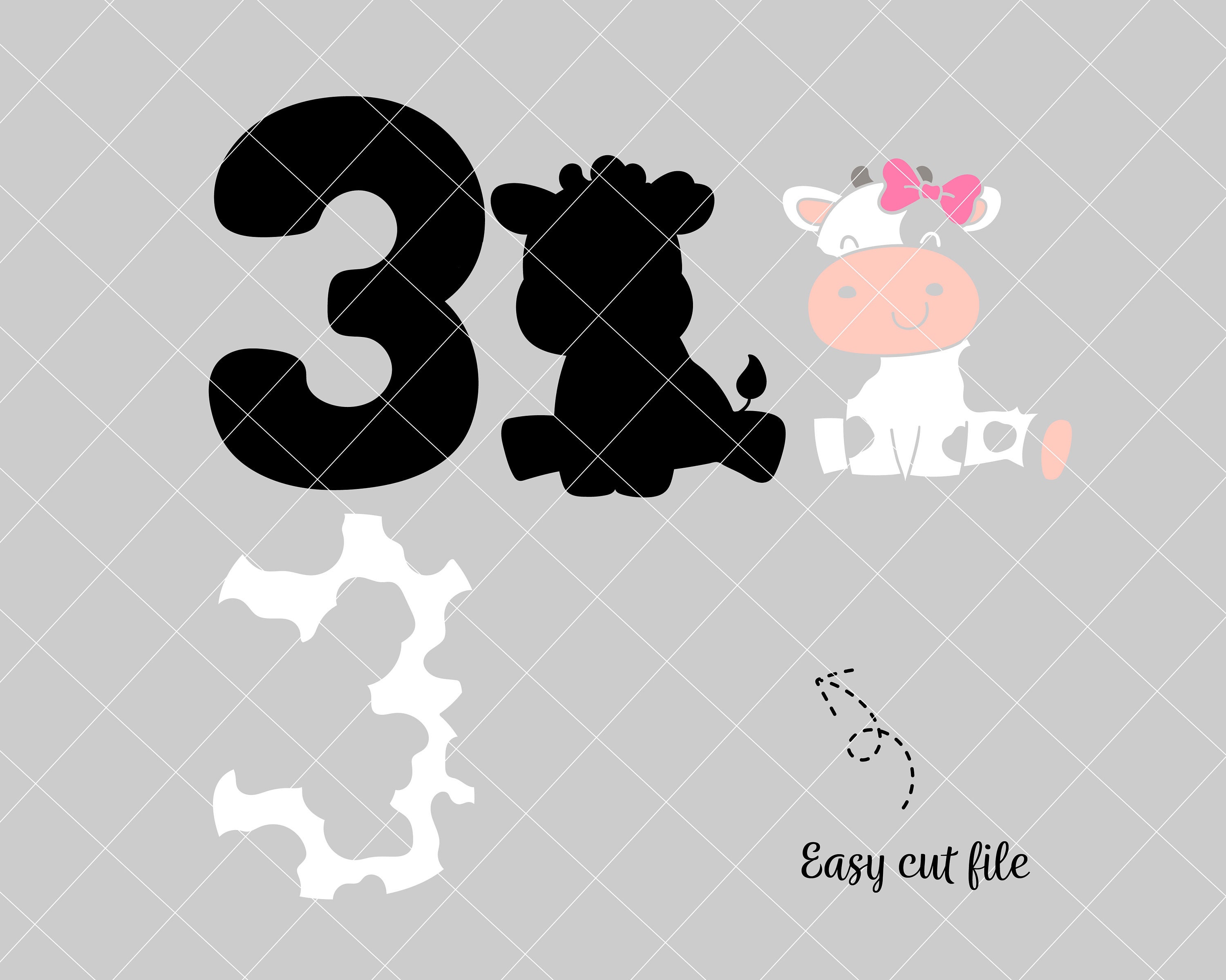 Cow Girl Birthday Svg 3rd Birthday Number Three Svg Cow Print - Etsy
