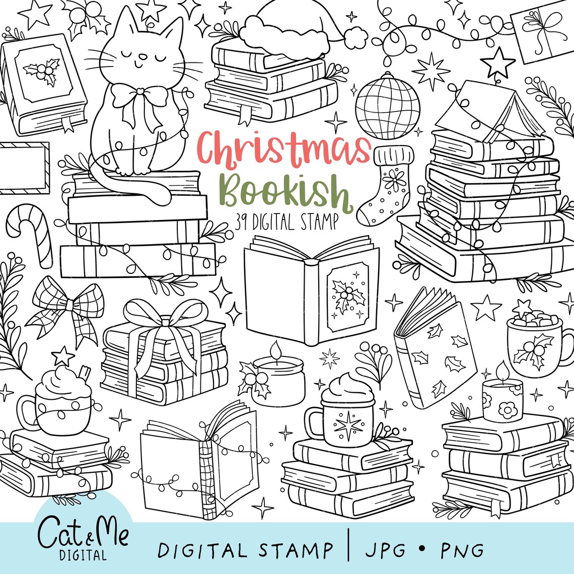 Christmas Bookish Digital Stamp Doodle Groovy Bookish Cozy Readers ...