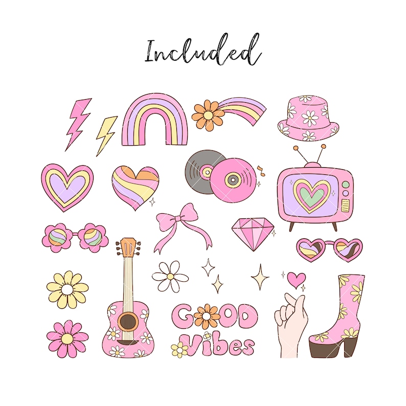 Retro Girly Trendy Clipart Groovy Pink Girl Png 70s Retro Flower Power ...