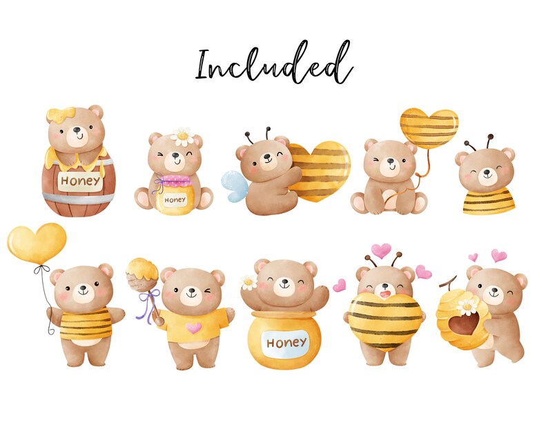 Watercolor Bee Bear Clipart Animal Woodland Png Bee Honey - Etsy