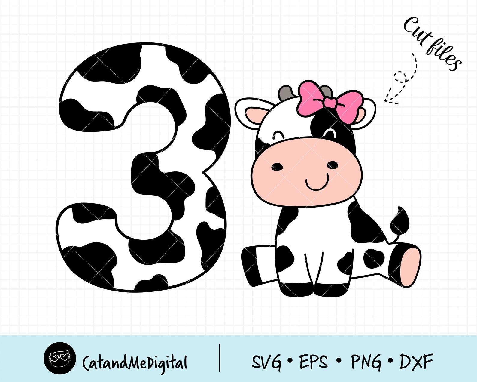 Cow Girl Birthday Svg 3rd Birthday Number Three Svg Cow Print - Etsy