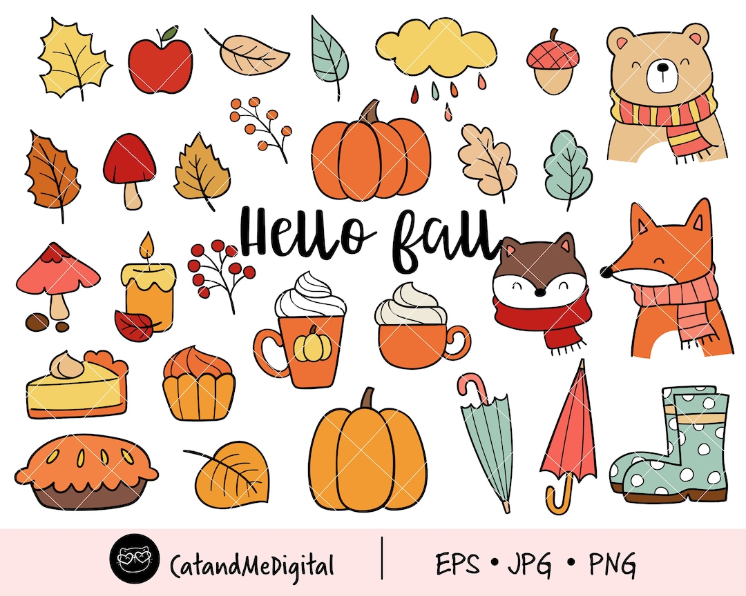 Doodle Autumn Clipart Fall Clipart Thanksgiving Png Pumpkin Clipart ...