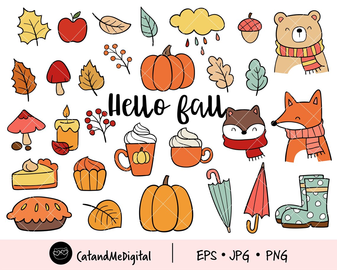 Doodle Autumn Clipart Fall Clipart Thanksgiving Png Pumpkin Clipart ...