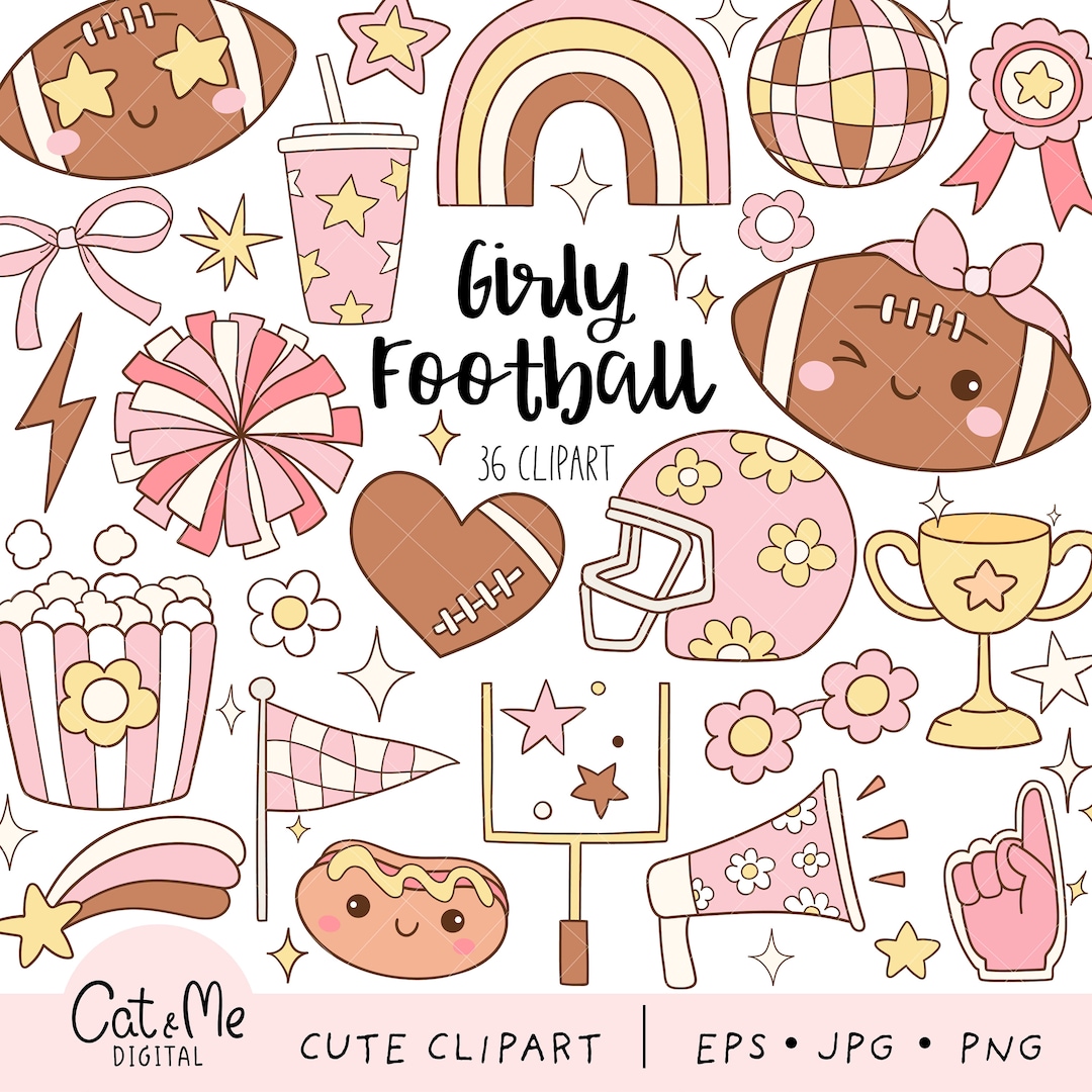 Retro Girly Football Clipart Pink Girl Football Png Trendy Sport Png ...