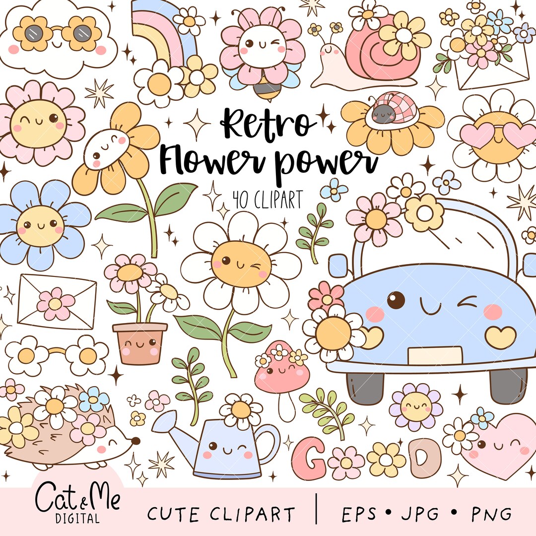 Retro Flower Power Clipart Groovy Flower Png Hippie Florals Png ...