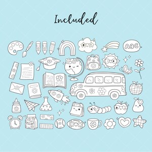 Groovy School Digital Stamp Doodle Outline Coloring Retro Back to ...