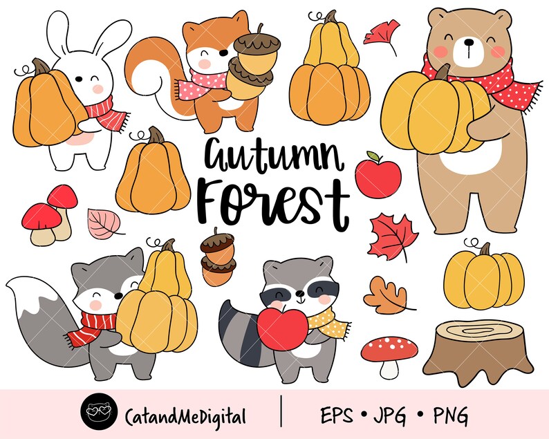 Autumn Animal Forest Clipart Woodland Png Fall Clipart Forest - Etsy