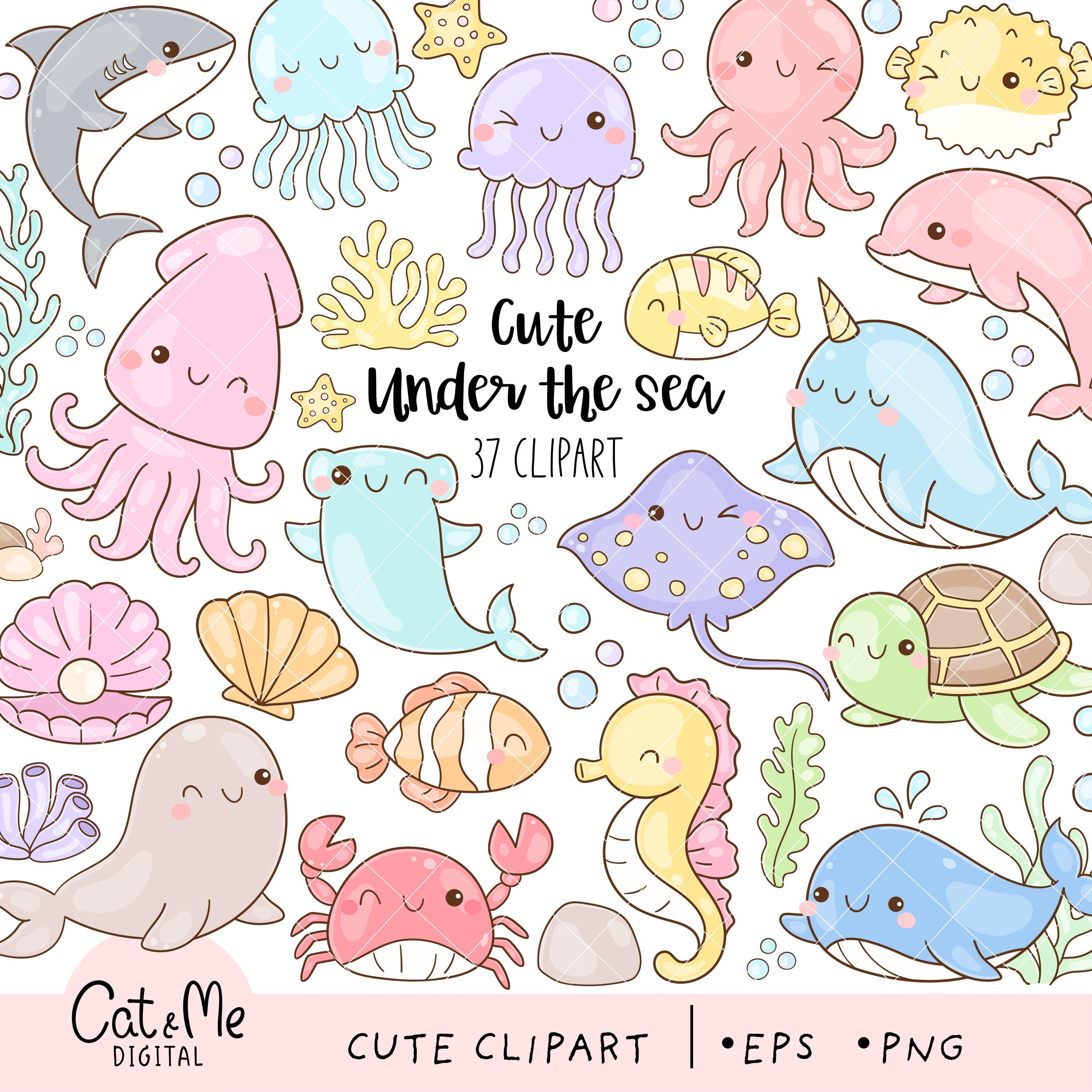 Under the Sea Clipart, Ocean Animal Png, Kawaii Sea Life Graphics ...