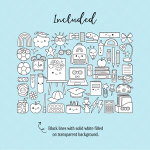 Doodle School Digital Stamp Outline Back to School Stamp Teacher ...