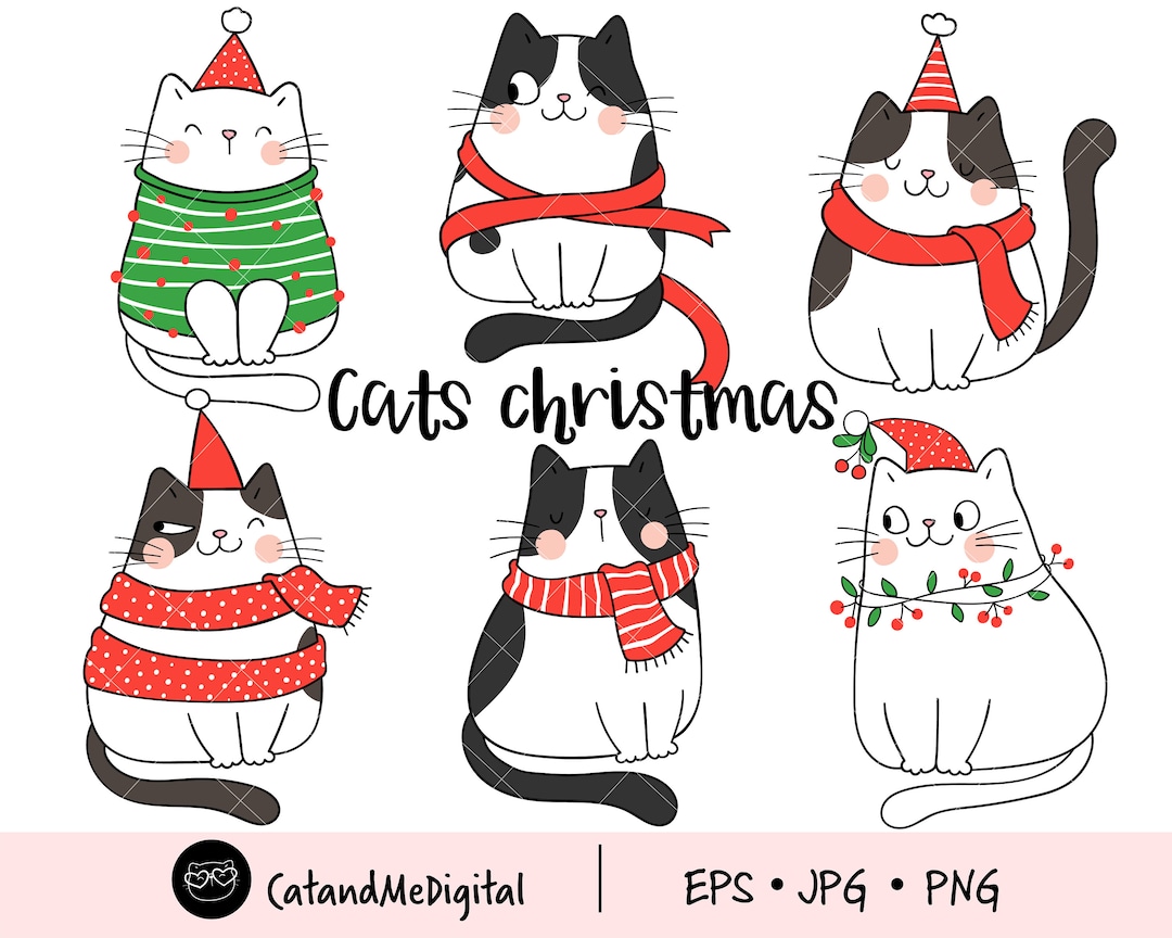 Cats Christmas Clipart Cat Clipart Winter Clipart Funny Cats Christmas ...