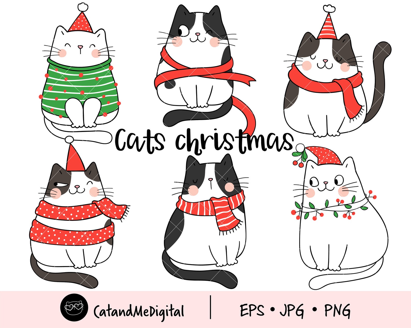 Cats Christmas Clipart Cat Clipart Winter Clipart Funny Cats | Etsy