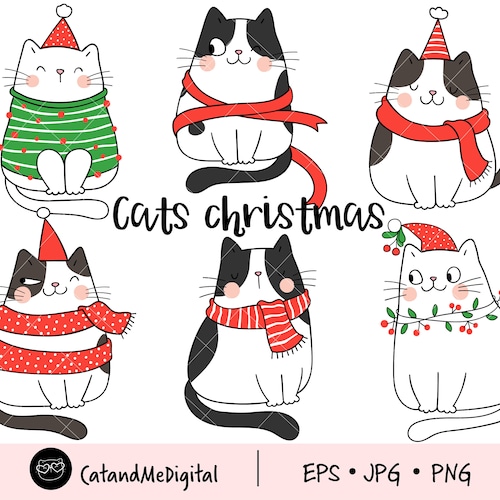 Gnome Cats Christmas Clipart Cat Clipart Winter Clipart Funny - Etsy