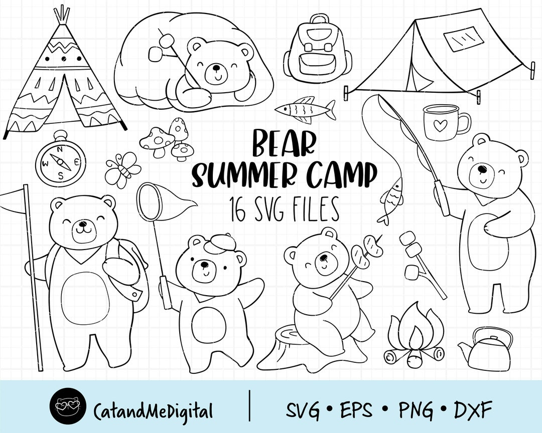 Bear Summer Camp Svg Outline Woodland Svg Summer Png Happy Camper Svg ...