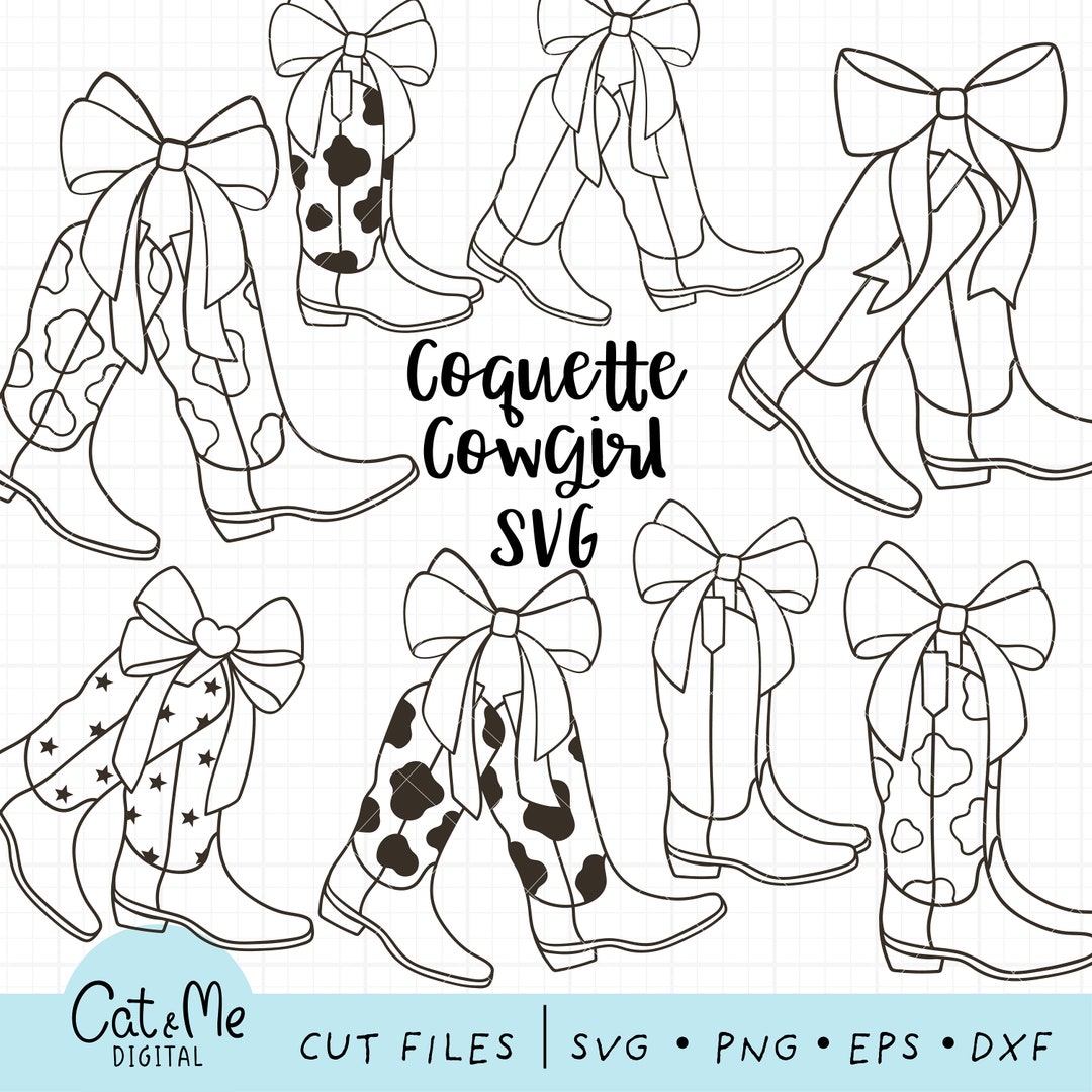Coquette Cowgirl Boots Svg Cherry Bow Svg Doodle Boots Svg Western Svg ...