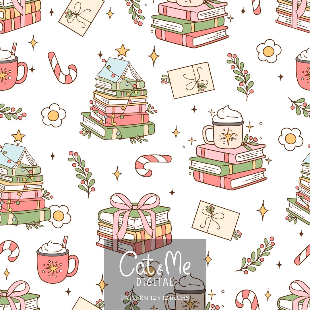 Doodle Christmas Bookish Seamless Pattern Bookish Repeating Pattern ...