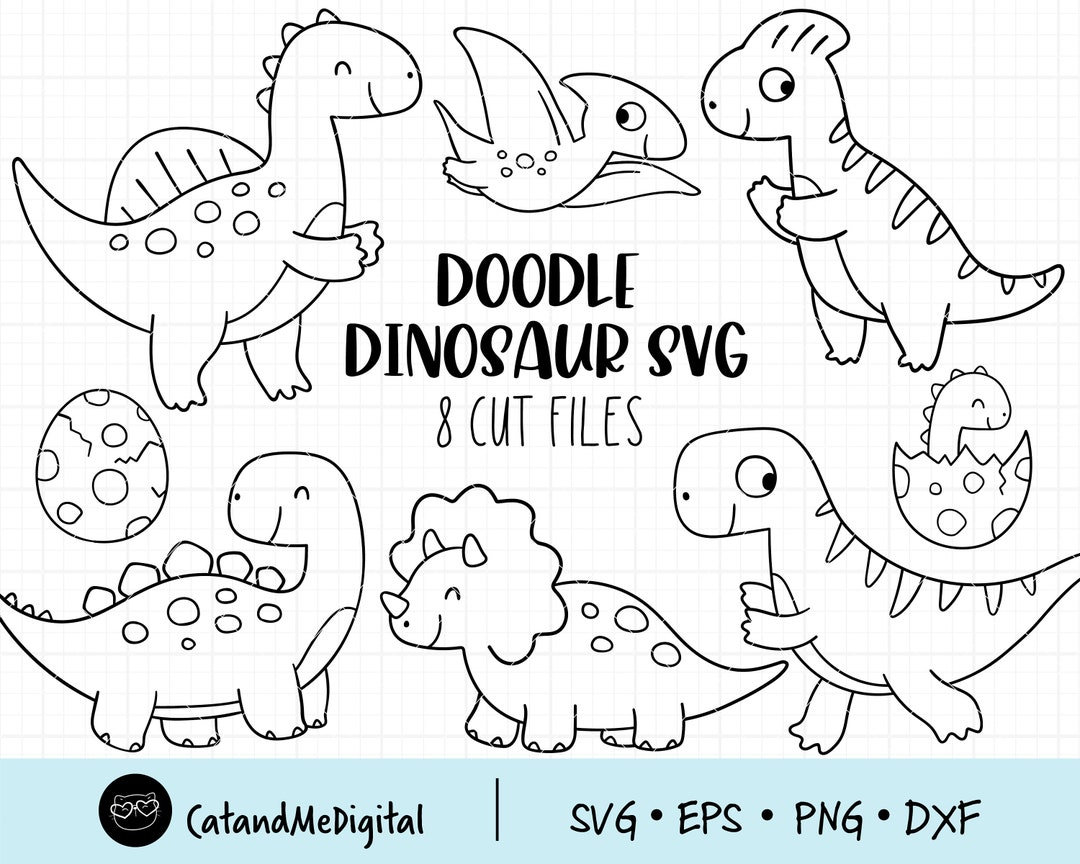 Doodle Dinosaur Svg Outline Dinosaur Svg Dinosaur Clipart Kid Birthday ...