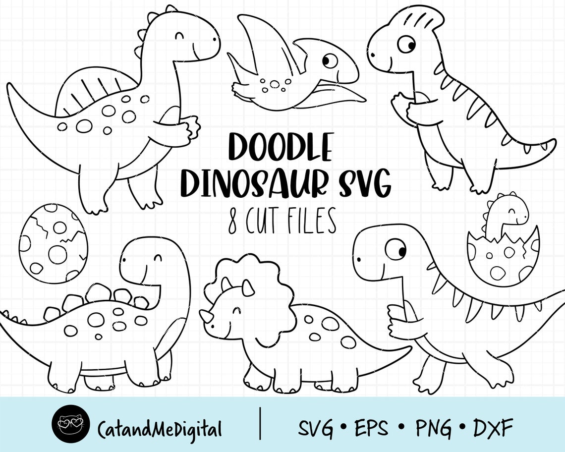 Doodle Dinosaur Svg Outline Dinosaur Svg Dinosaur Clipart Kid | Etsy