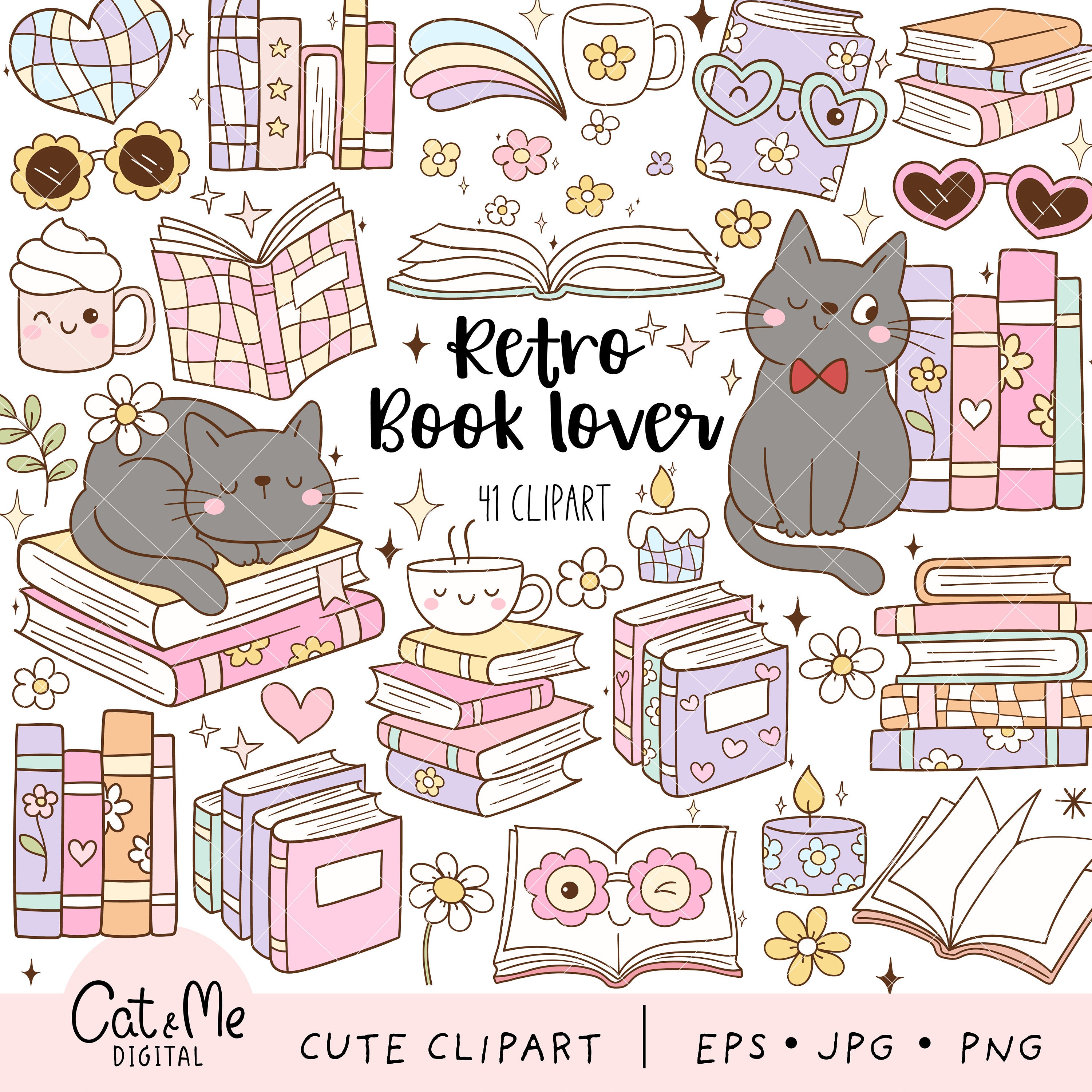 Retro Book Lover Clipart Groovy Disco Book Clipart Trendy Bookish ...