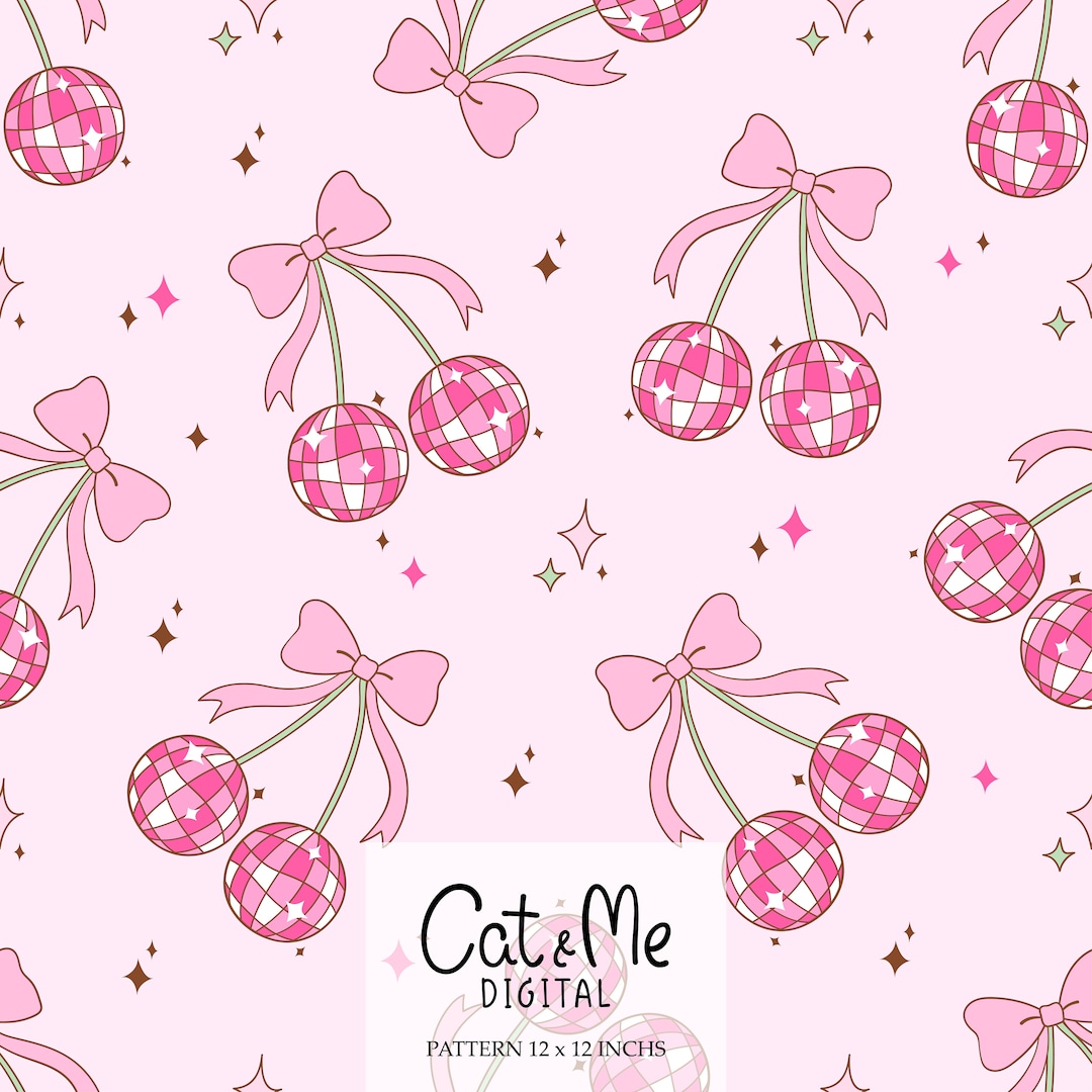 Coquette Disco Cherries Ball Pattern Groovy Retro Ball Cherry Bow ...