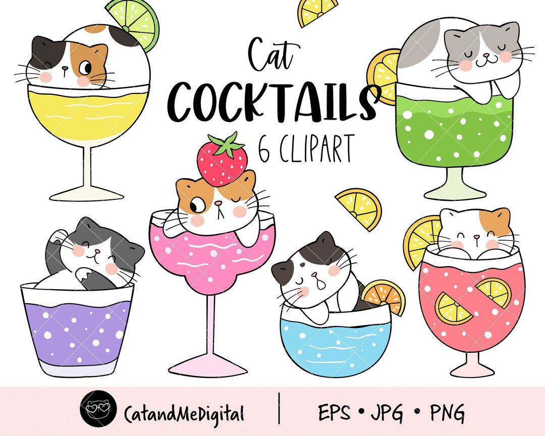 Cat Cocktails Clipart Summer Clipart Cat Clipart Funny Cat Png Cat ...