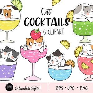 Cat Cocktails Clipart Summer Clipart Cat Clipart Funny Cat Png Cat ...