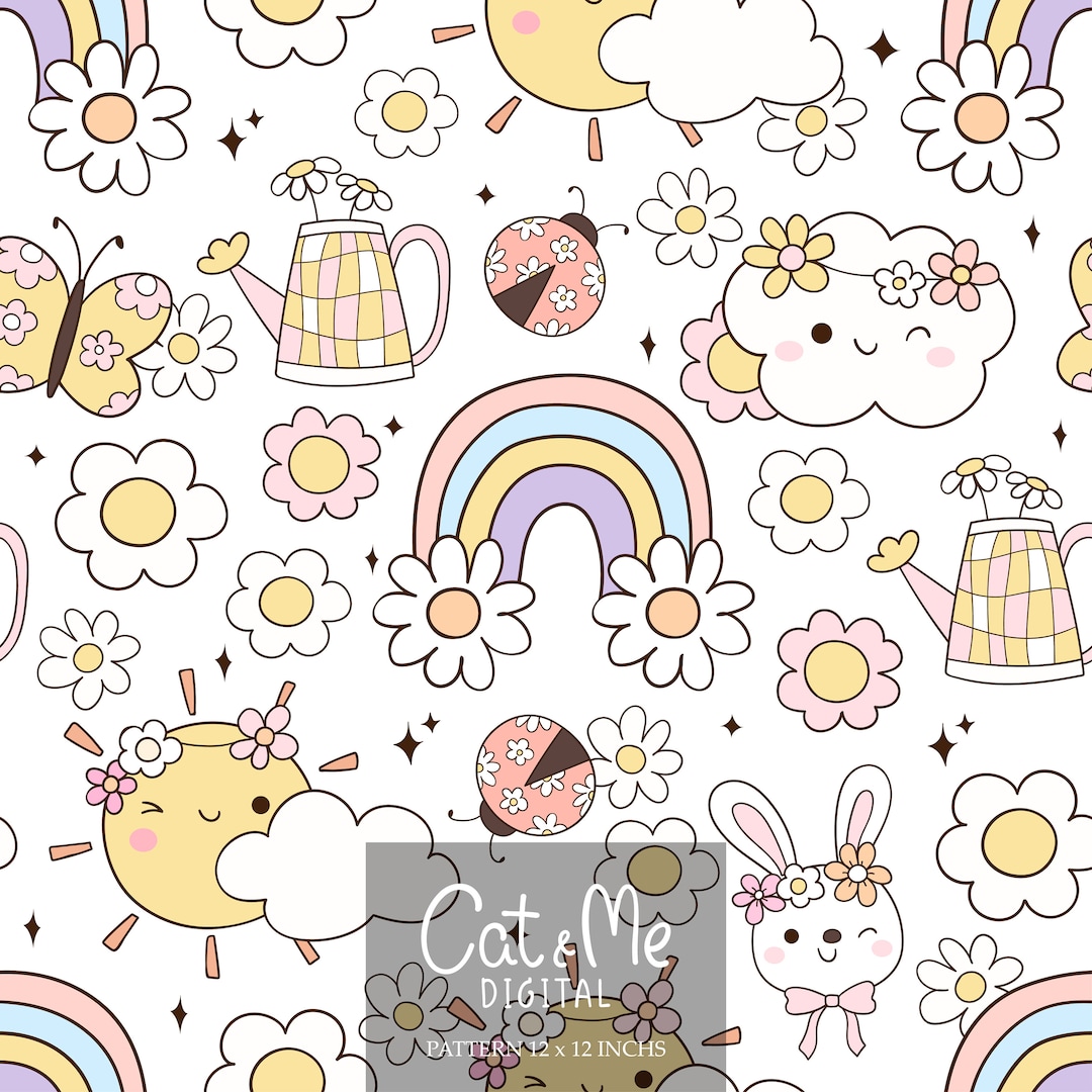 Groovy Spring Seamless Pattern Doodle Spring Seamless Spring Flower ...