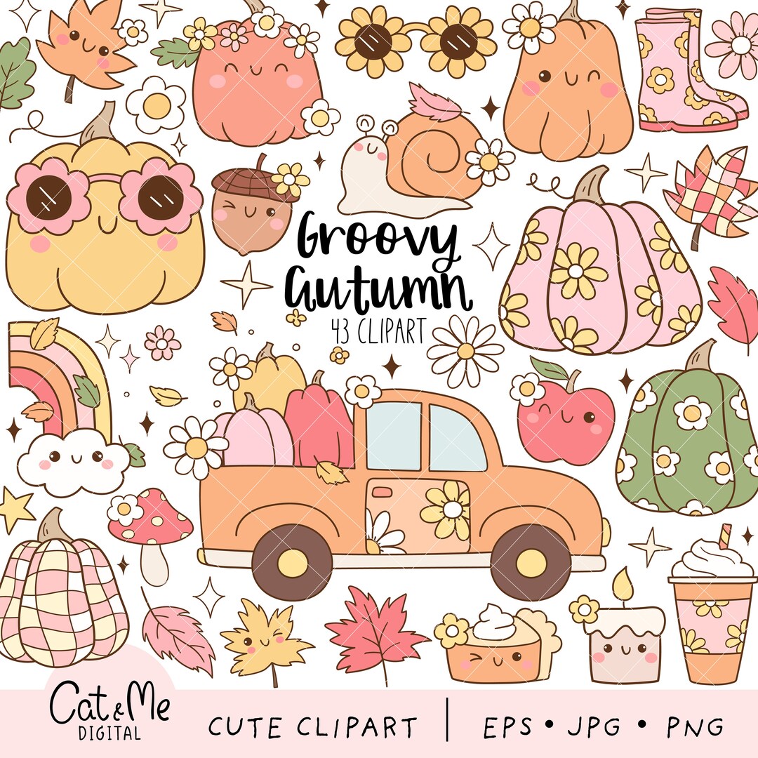 Groovy Autumn Clipart Retro Fall Png Thanksgiving Png Hippie Flower Png ...