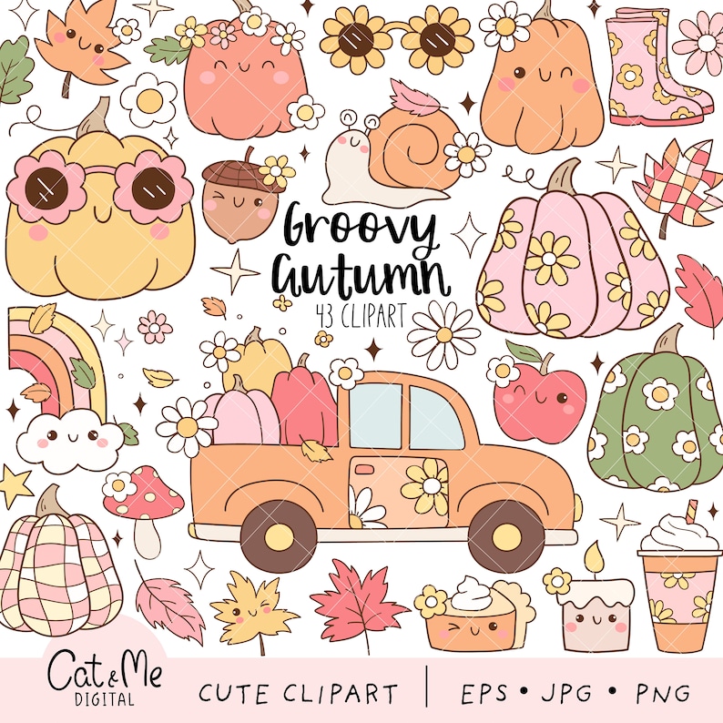 Groovy Autumn Clipart Retro Fall Png Thanksgiving Png Hippie Flower Png ...