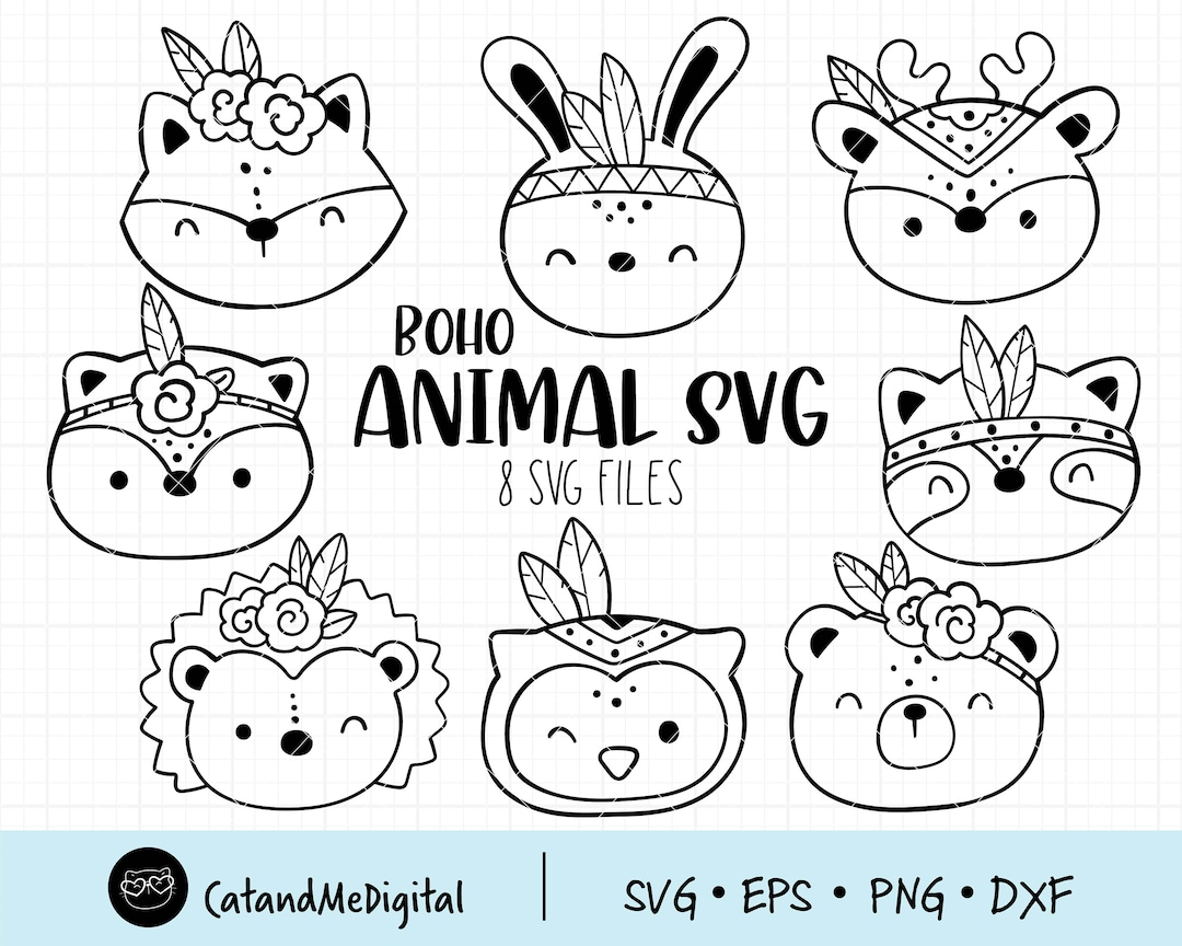 Boho Animals Svg Animal Face Clipart Woodland Animals Bohemian Animals ...