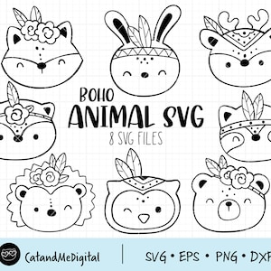 Boho Animals Svg Animal Face Clipart Woodland Animals Bohemian Animals ...