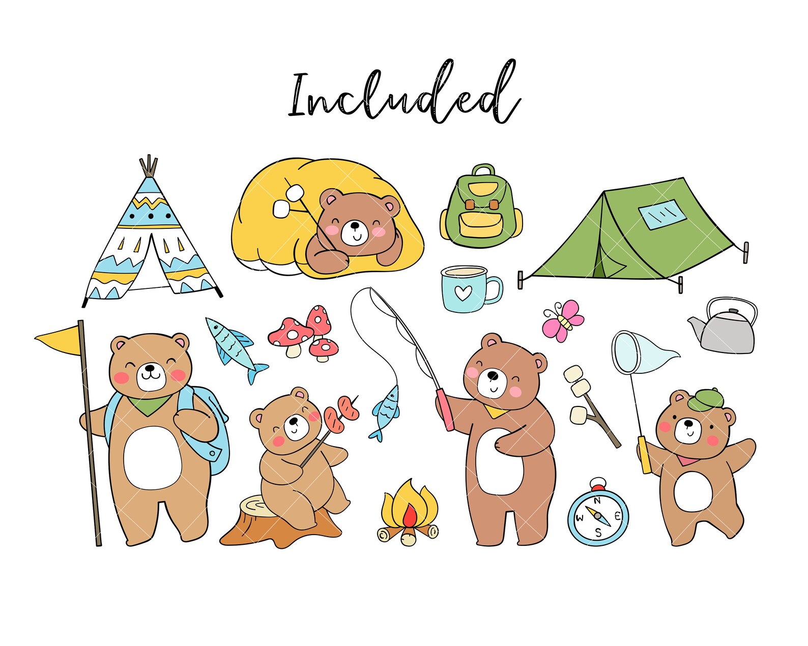 Bear Summer Camp Clipart Woodland Clip Art Summer Camp Clipart | Etsy